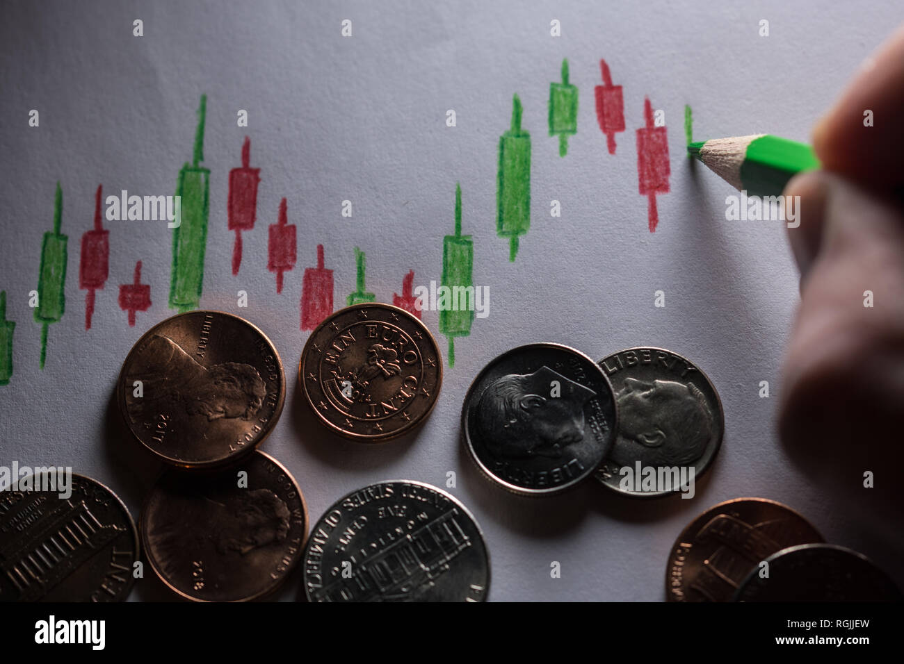 stock analysis candlestick drawing Stock Photo - Alamy