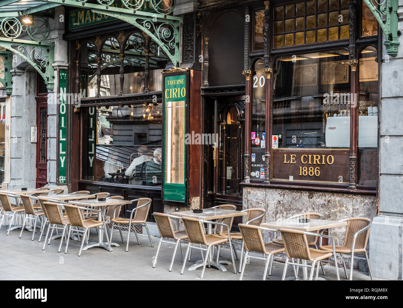 Brussels, Belgium - 01 18 2019: Decorated facade and terrace of the ...