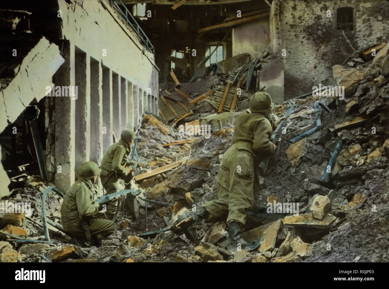 Infantrymen Searching for Snipers, Prum, Germany, Rhineland Campaign ...