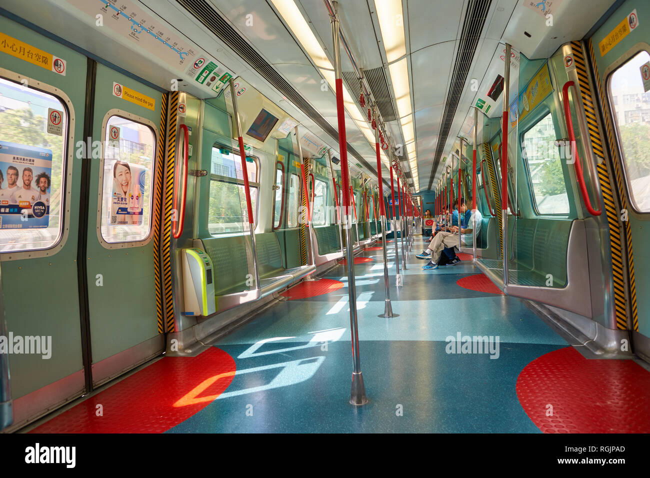 HONG KONG - CIRCA NOVEMBER, 2016: inside an MTR train. The Mass Transit ...
