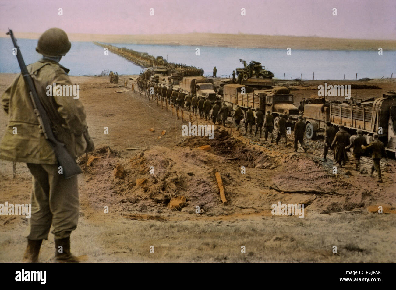 German Prisoners being Marched Westward Across Rhine as Troops of Ninth ...
