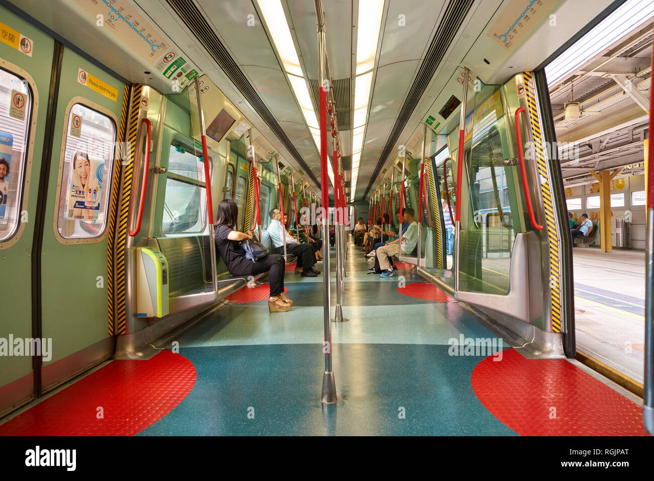 HONG KONG - CIRCA NOVEMBER, 2016: inside an MTR train. The Mass Transit ...