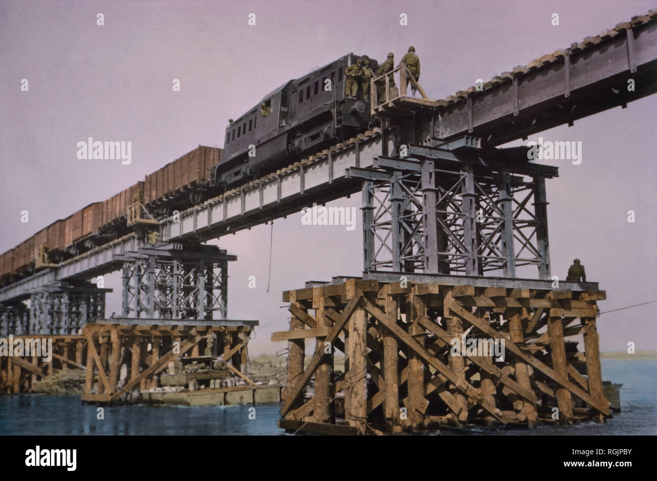 Transportation Corps moving over Bridge that was Constructed Across ...