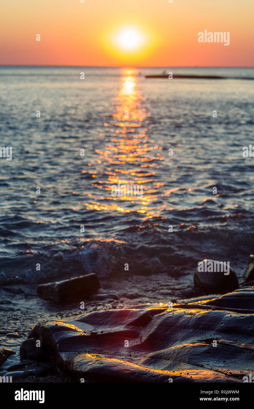 Summer sea sunset, the sun, waves and clouds, beautiful dramatic ...