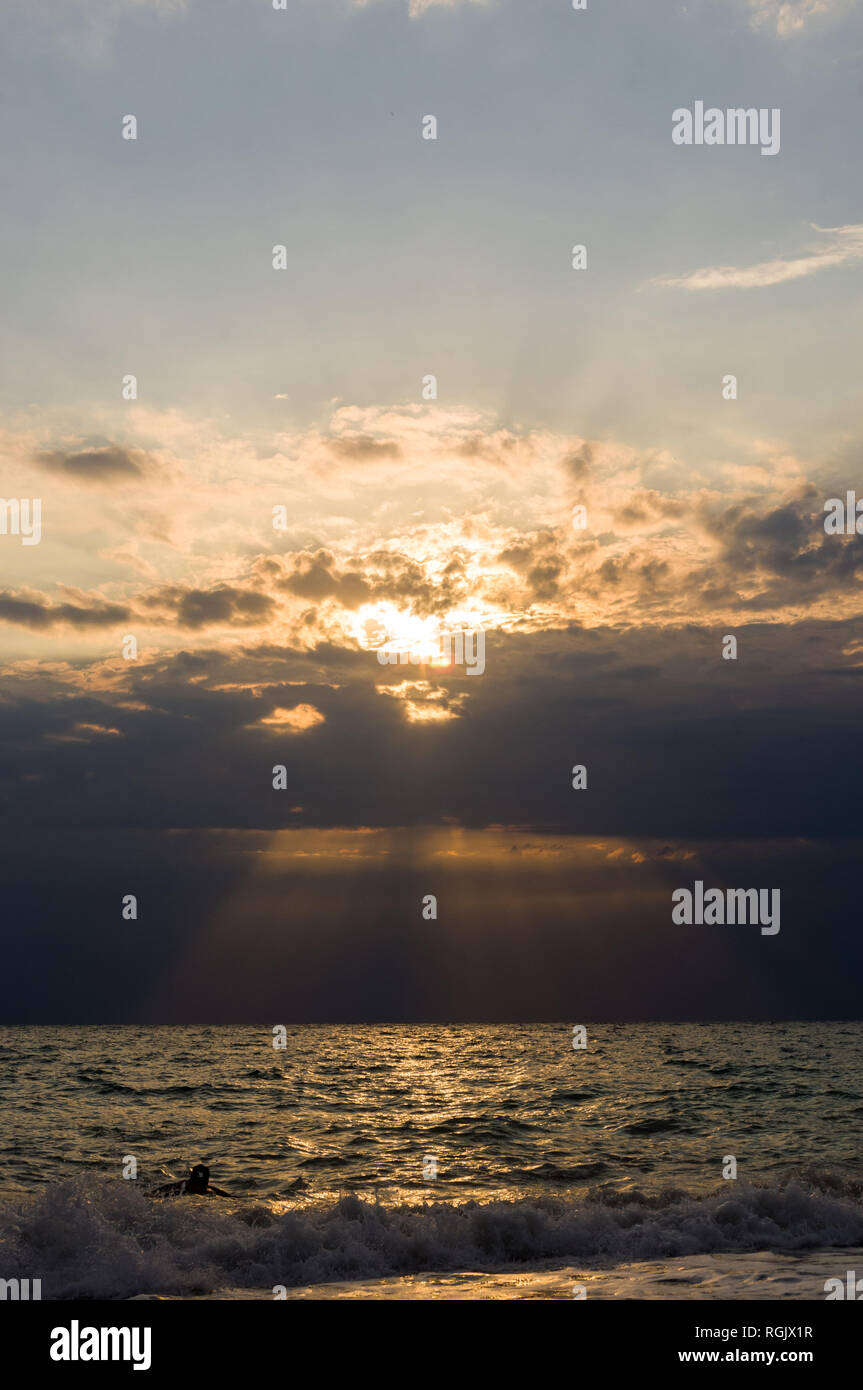 Summer sea sunset, the sun, waves and clouds, beautiful dramatic ...