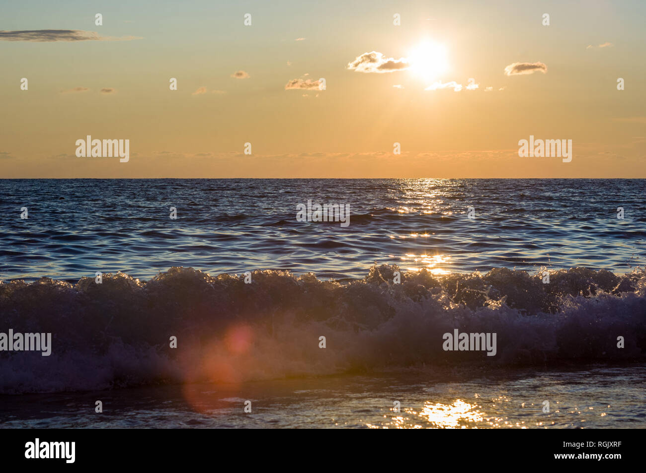 Summer sea sunset, the sun, waves and clouds, beautiful dramatic ...