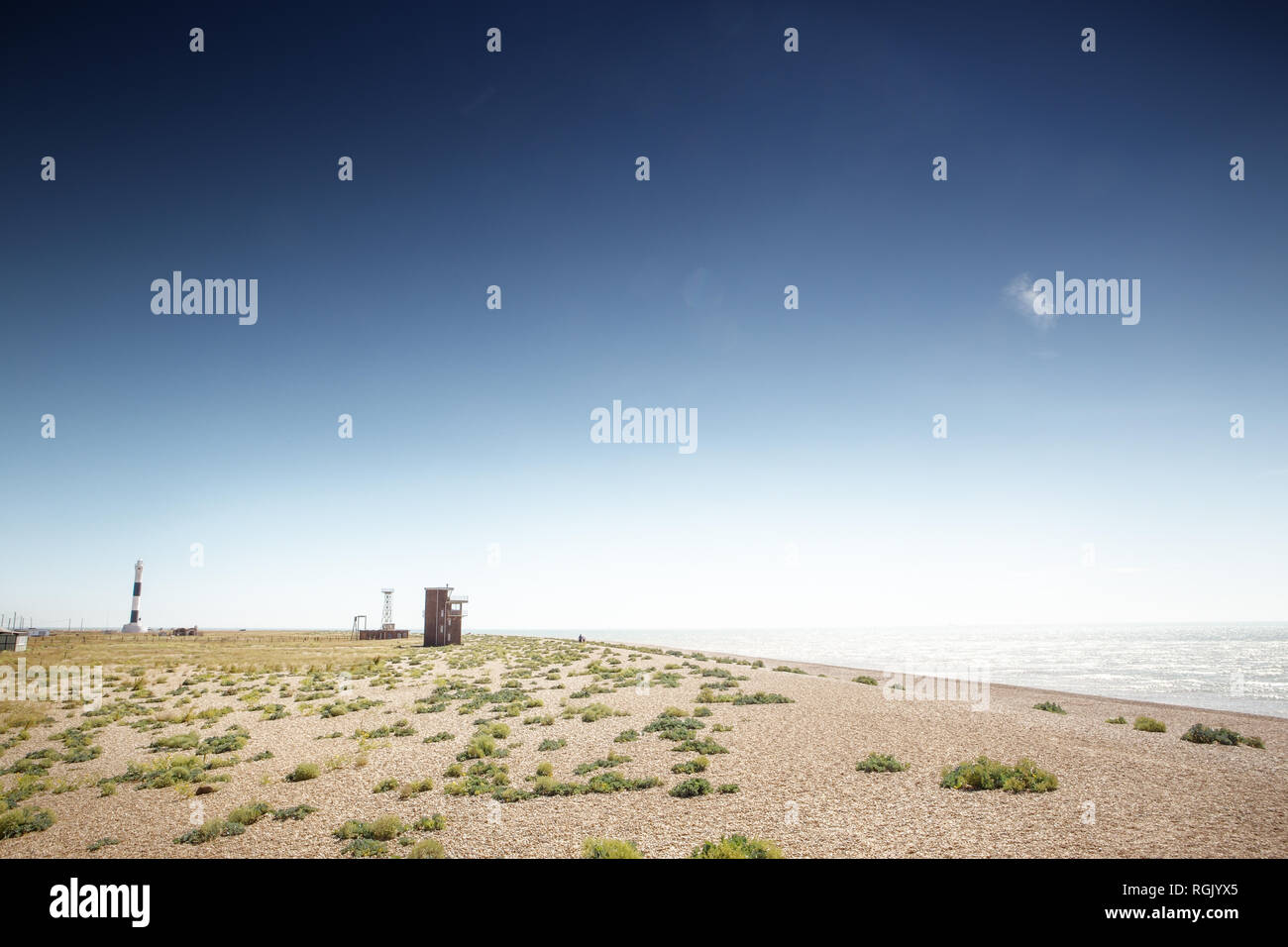 landscape image along the dungeness romney marsh coastline Stock Photo ...
