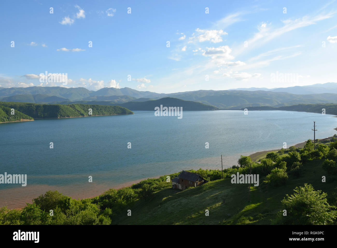 Debar Debarsko Lake in Macedonia, with mountains background Stock Photo ...