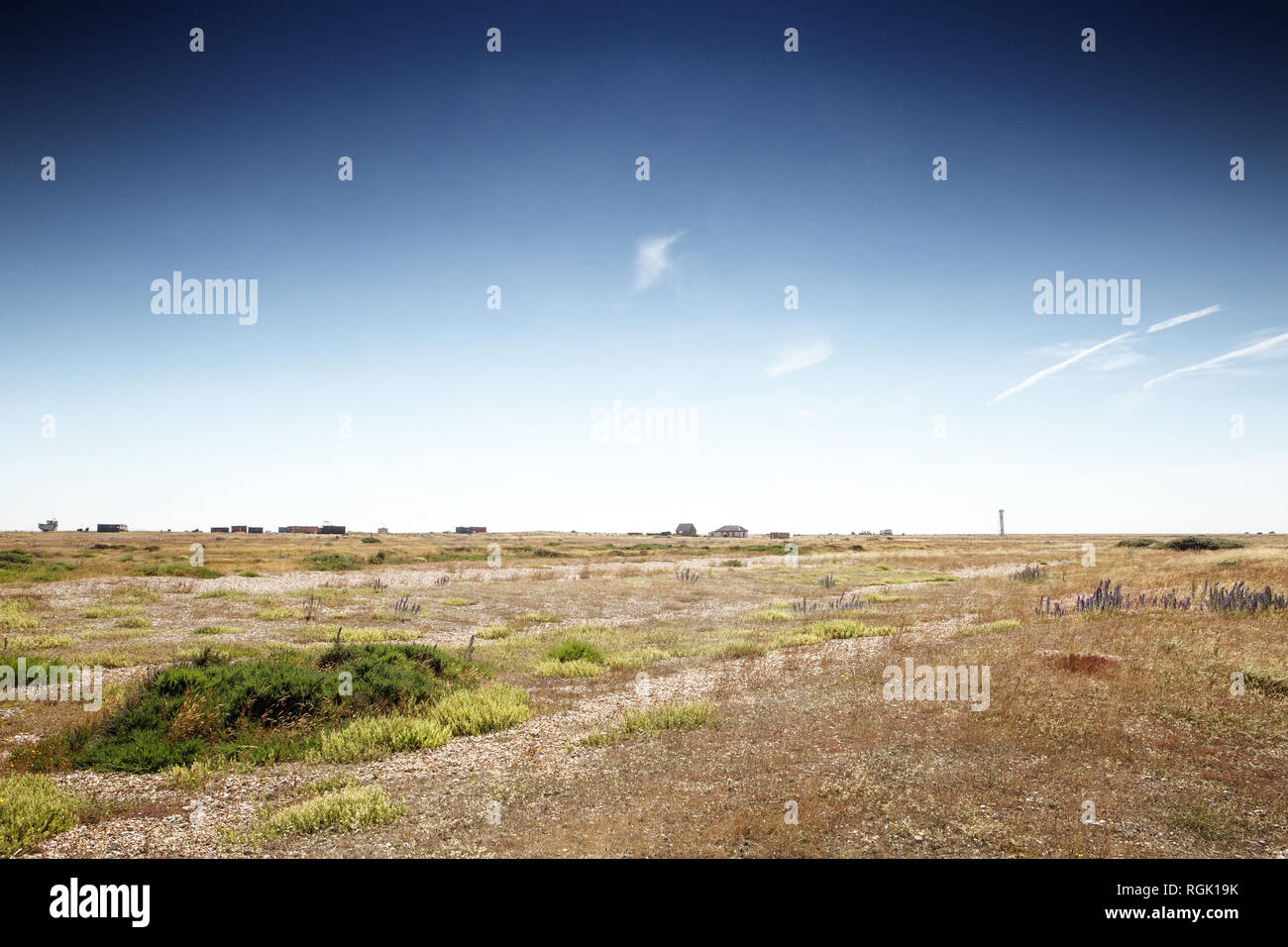 landscape image along the dungeness romney marsh coastline Stock Photo ...