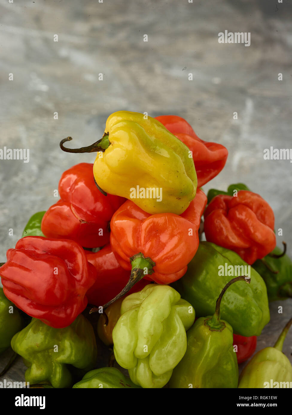 Scotch Bonnet peppers food still-life photograph Stock Photo - Alamy