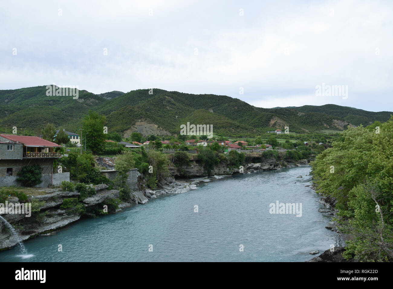 Vjosa river in Petran village. Municipality Permet, Albania Stock Photo ...