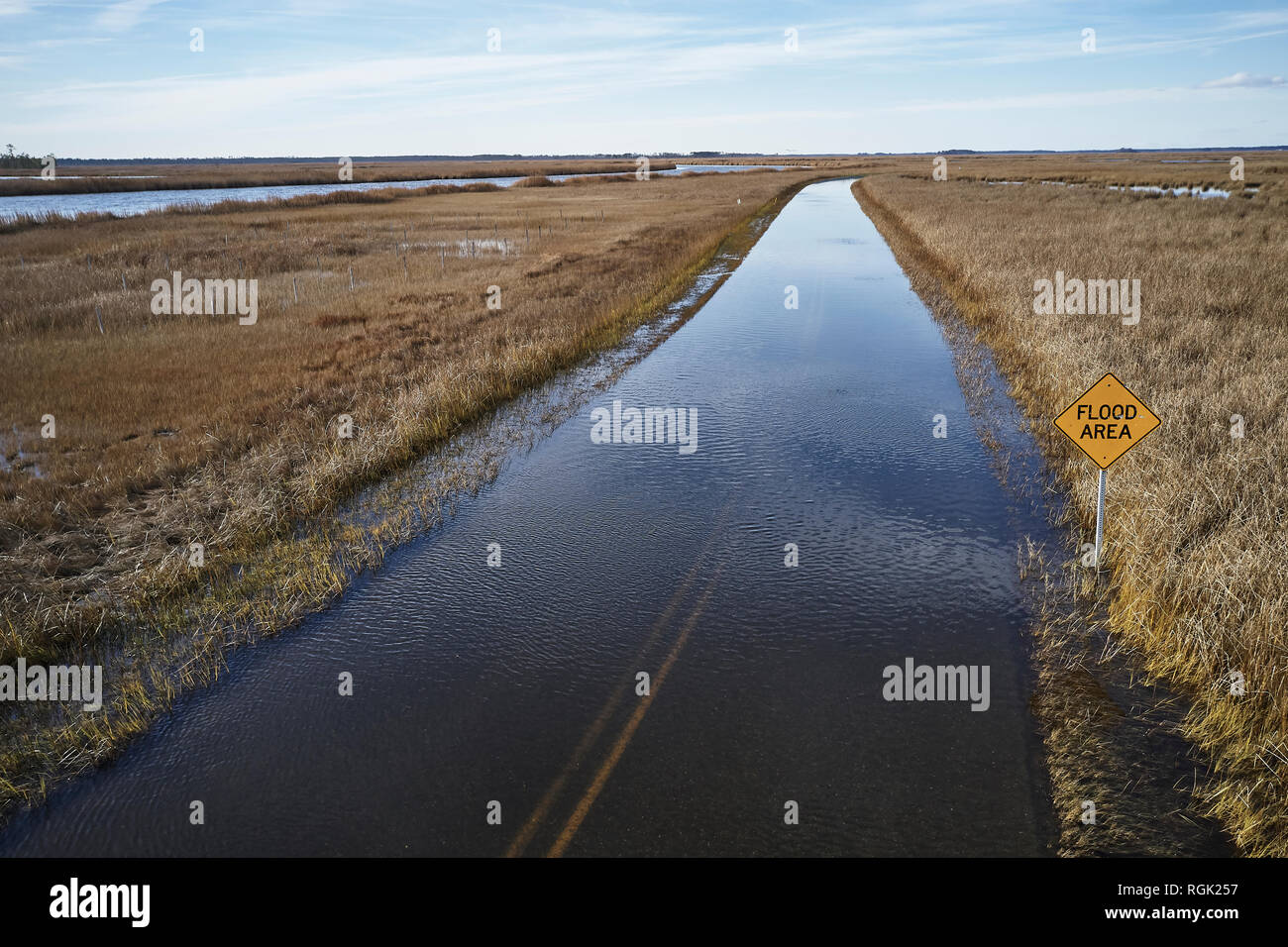 USA, Maryland, Cambridge, High tide flooding from rising sea levels at ...