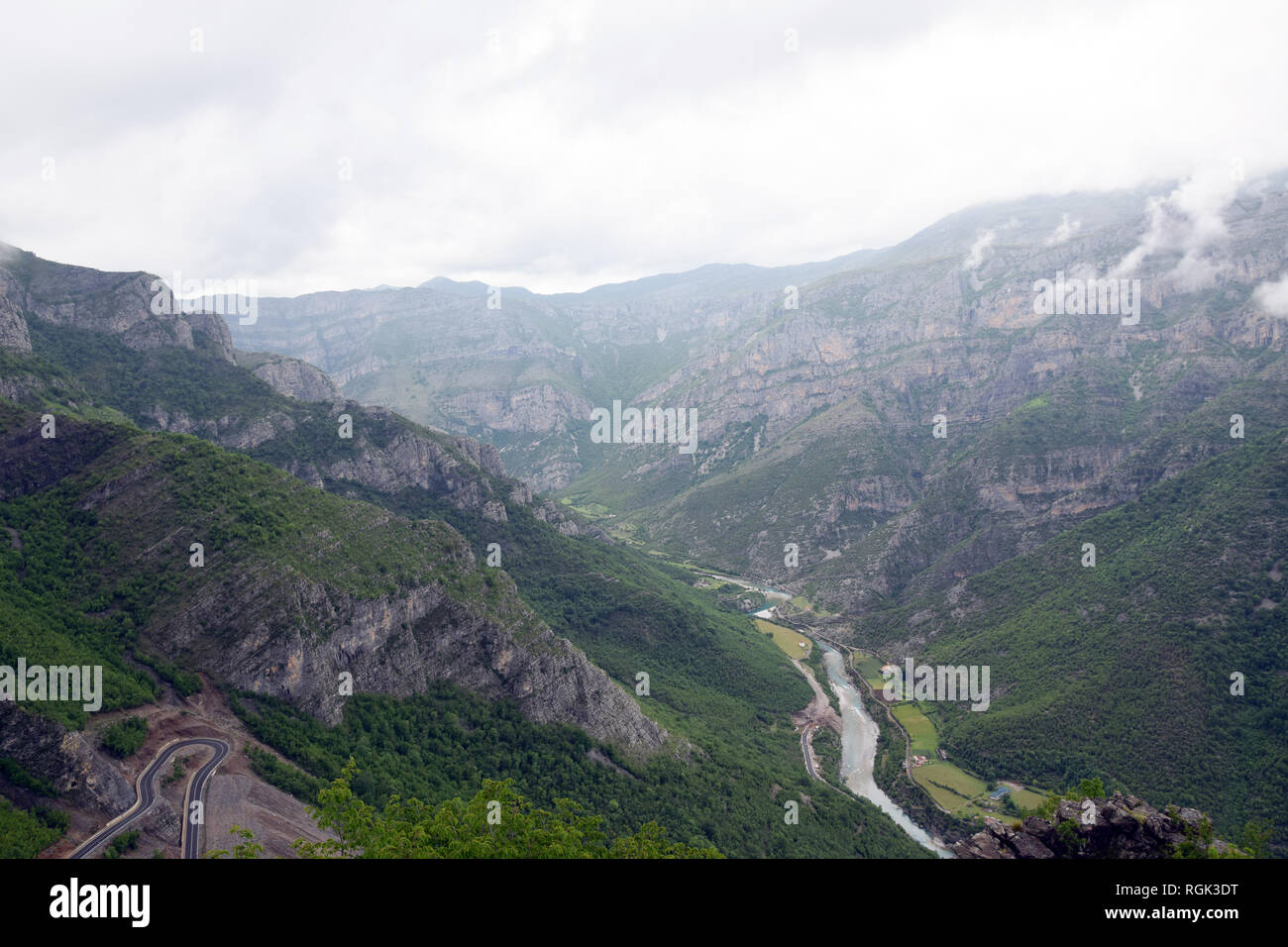 Gorge of Cem river in north Albanian mountains. View from SH20 road ...