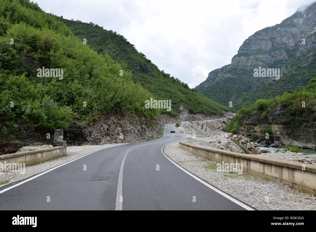 Albanian SH20 road. Gorge of Cem river in north Albanian mountains ...