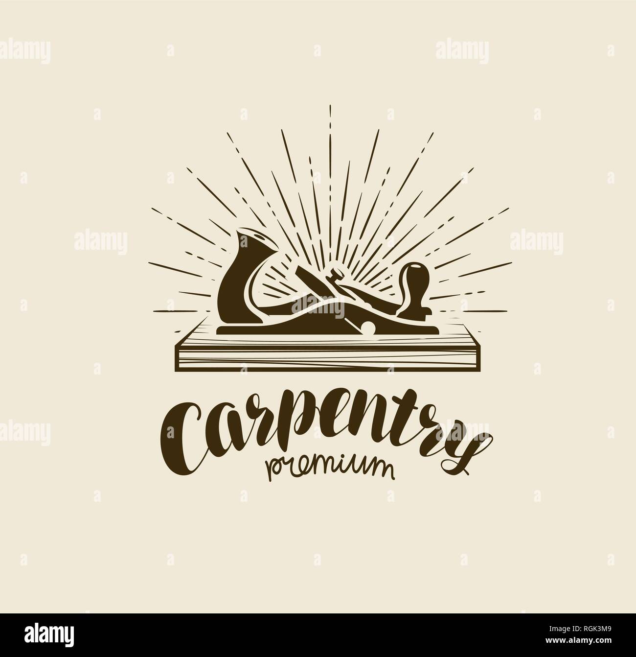 Carpentry logo or label. Workshop, woodwork, joiner plane symbol ...