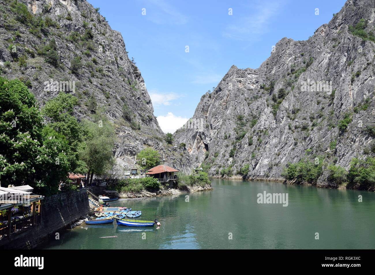 Matka Lake in Matka canyon. Tourist attraction near Skopje city ...
