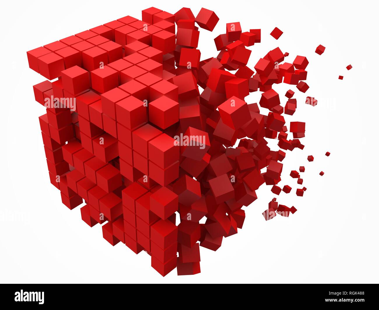 dissolving data block. made with smaller red cubes. 3d pixel style ...