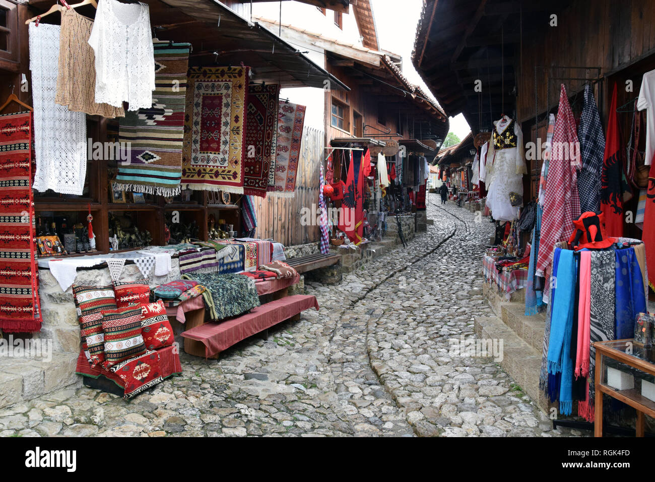 Kruja, Albania - May 2017: Traditional bazaar in Kruja town. Kruje ...