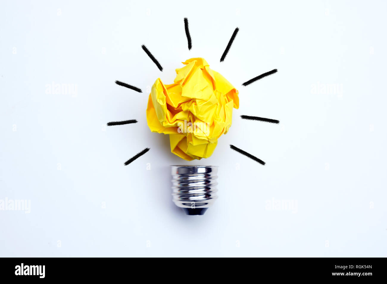 Great idea concept with crumpled yellow paper light bulb Stock Photo ...