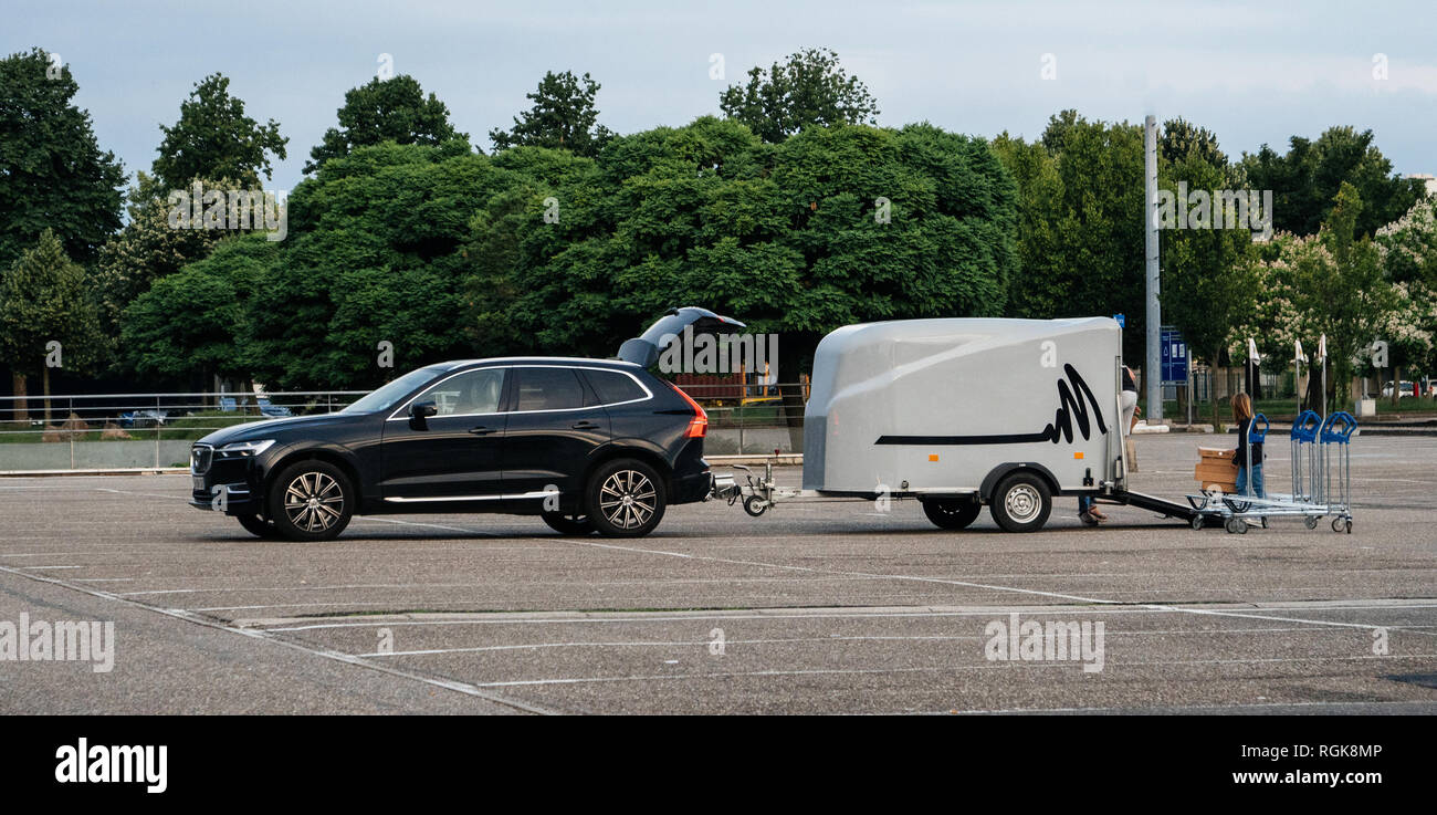 STOCKHOLM, SWEDEN - JUN 7, 2018: Wide image of single mother with her ...