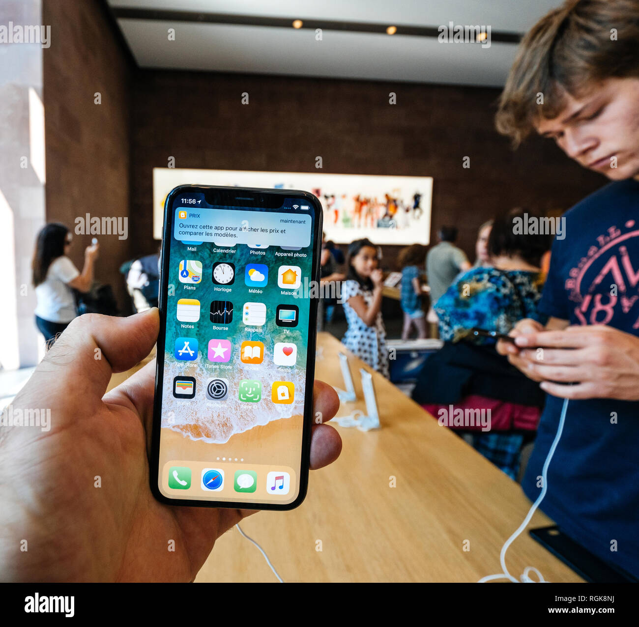 PARIS, FRANCE - JUL 16, 2018: Modern Apple Mac store main hall with ...