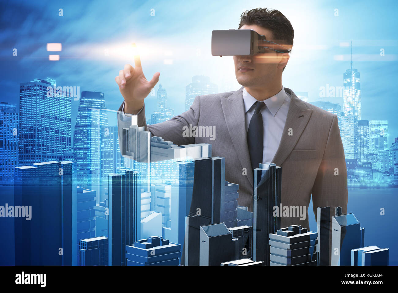 Man with virtual reality goggles doing urban planning Stock Photo - Alamy