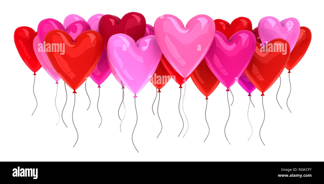 Bunch of red and pink balloons isolated on white - 3d render Stock ...