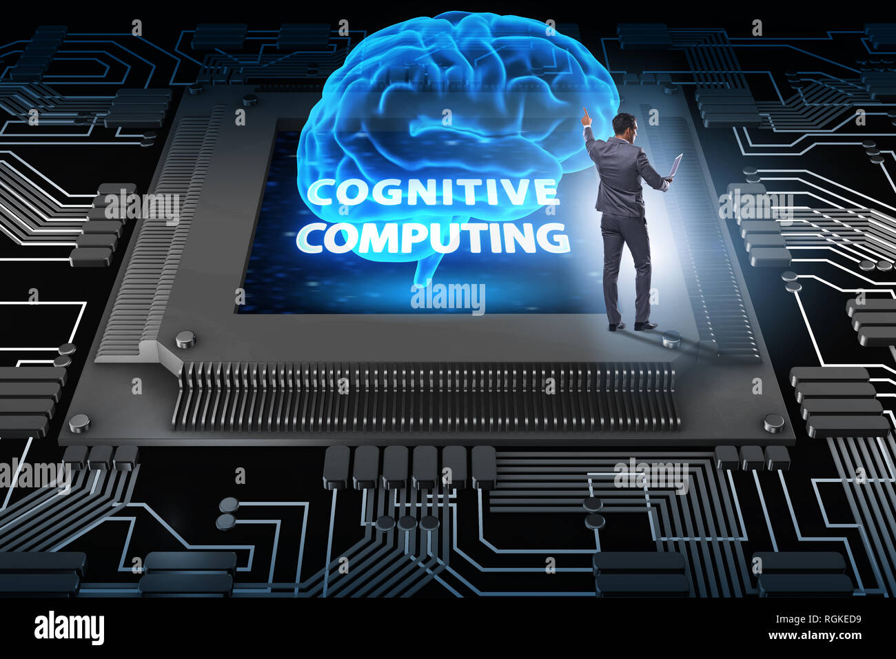 Cognitive computing concept as future technology with businessman Stock ...