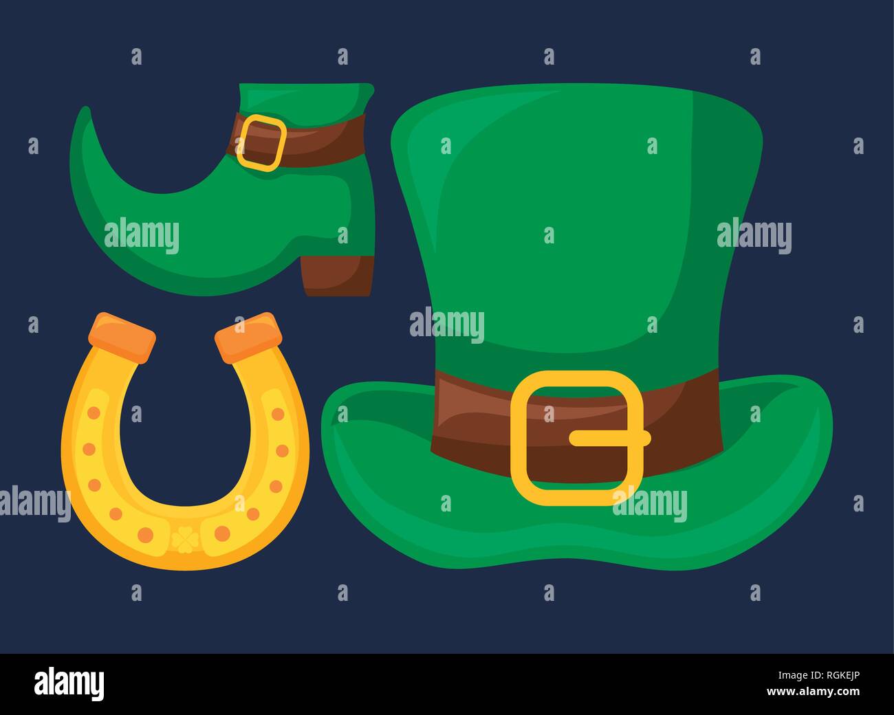 leprechaun hat with boot and horseshoe vector illustration design Stock ...