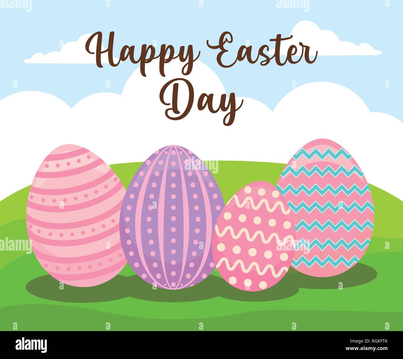 happy easter day card with decorated eggs vector illustration design ...