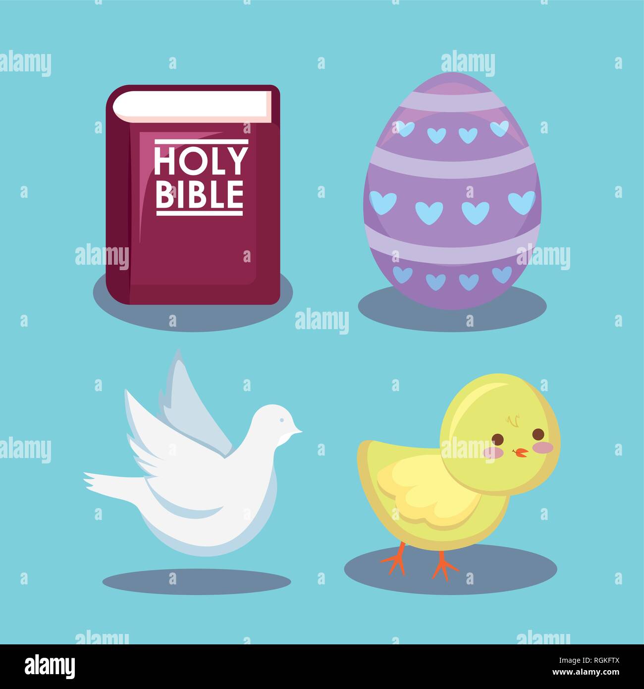 holy bible with eggs and cute animals for easter day vector ...