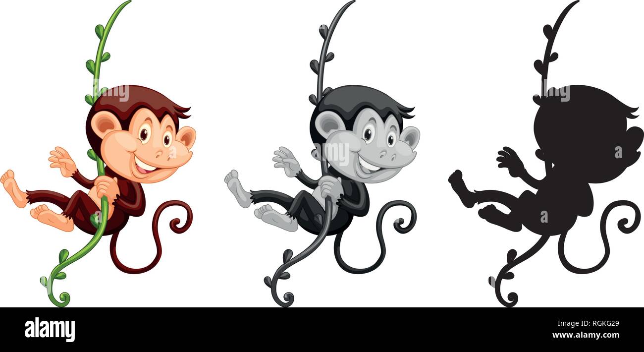 Set of monkey hanging on vine illustration Stock Vector Image & Art - Alamy