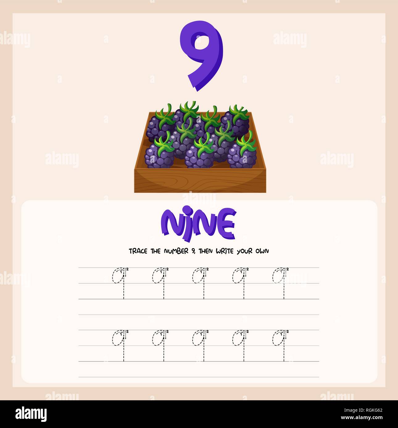 Number nine tracing worksheets illustration Stock Vector Image & Art ...