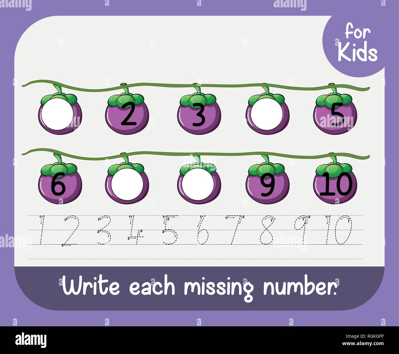 Write each missing number worksheet illustration Stock Vector Image ...