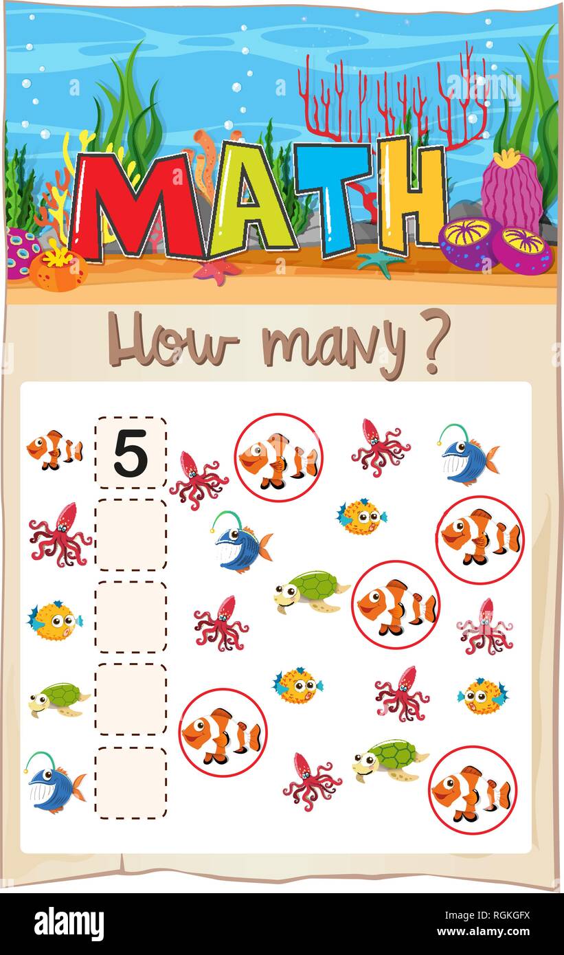 Math counting fish worksheet illustration Stock Vector Image & Art - Alamy
