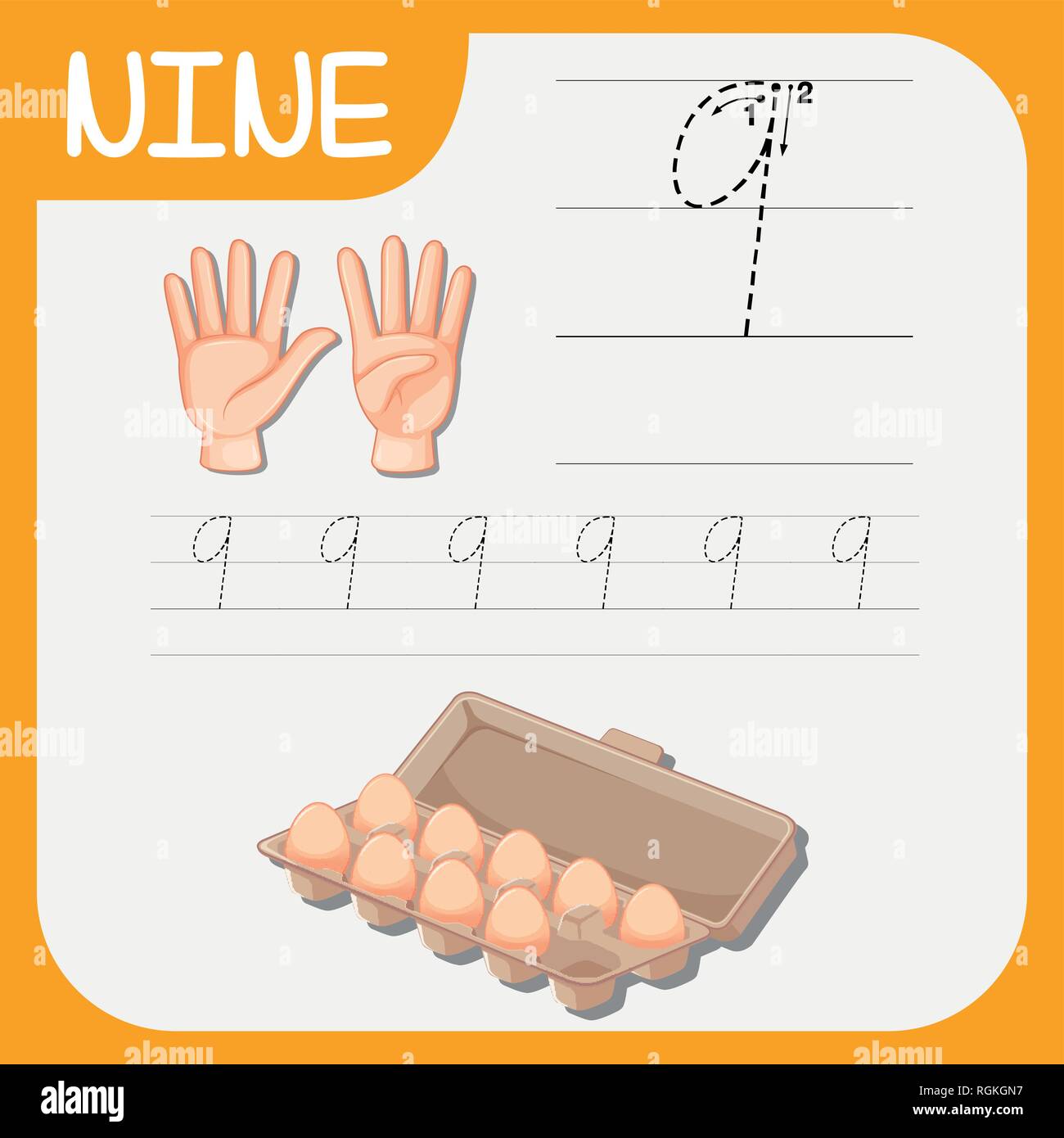 Number nine tracing worksheets illustration Stock Vector Image & Art ...