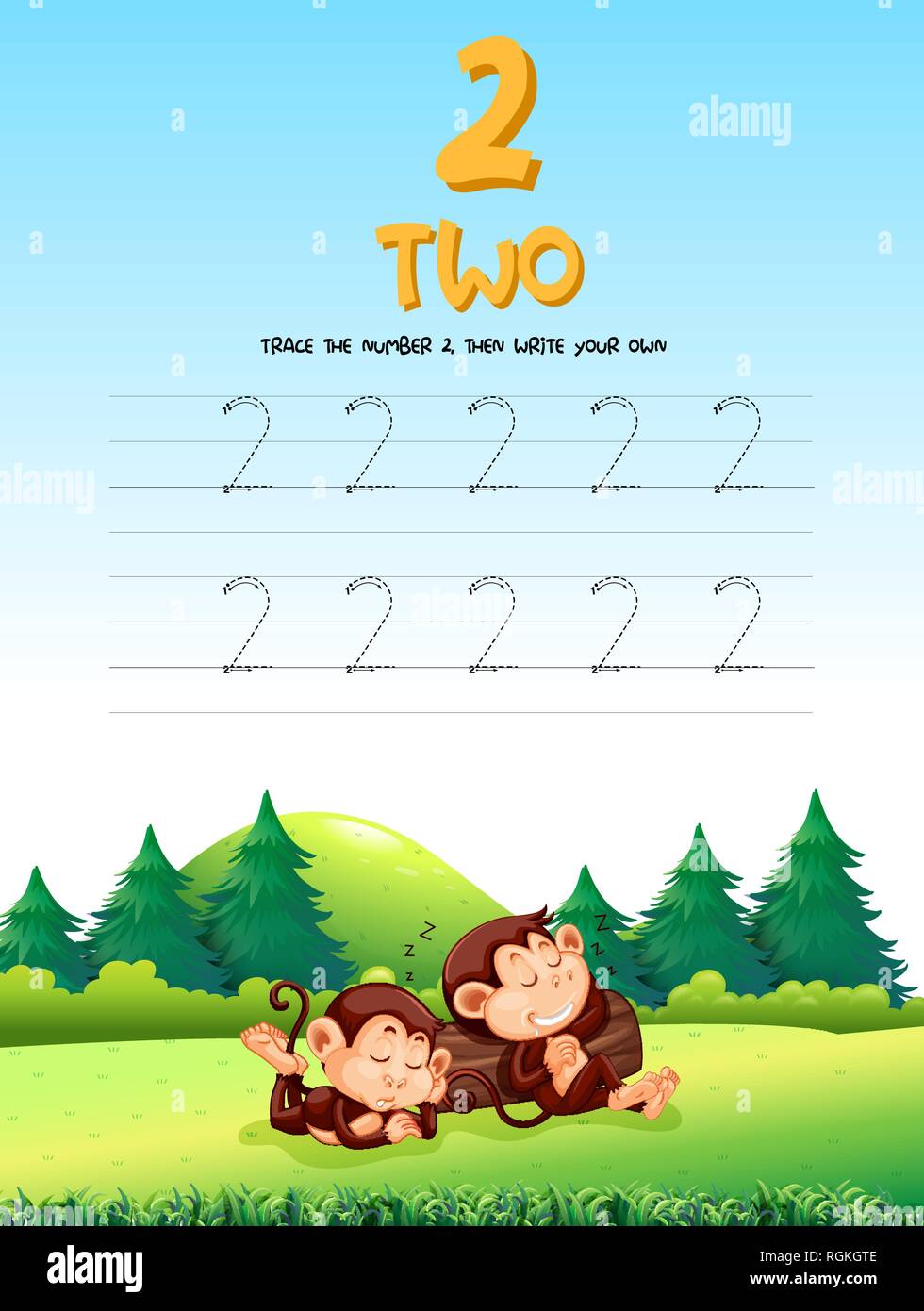 Number two tracing worksheets illustration Stock Vector Image & Art - Alamy