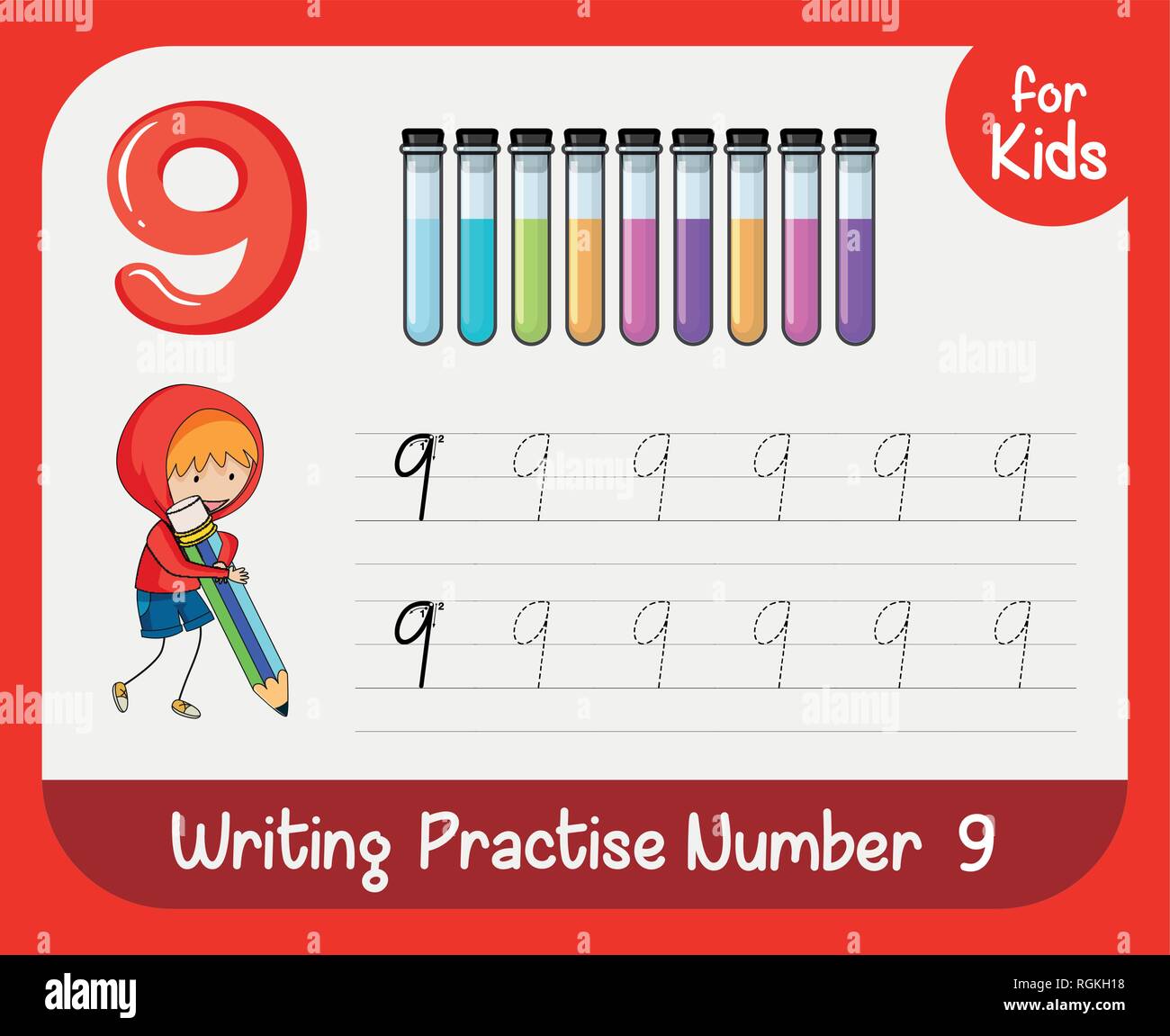 Number nine tracing worksheets illustration Stock Vector Image & Art ...