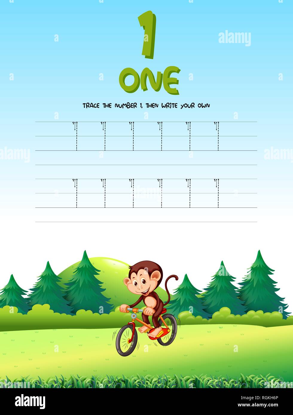 Number one tracing worksheets illustration Stock Vector Image & Art - Alamy