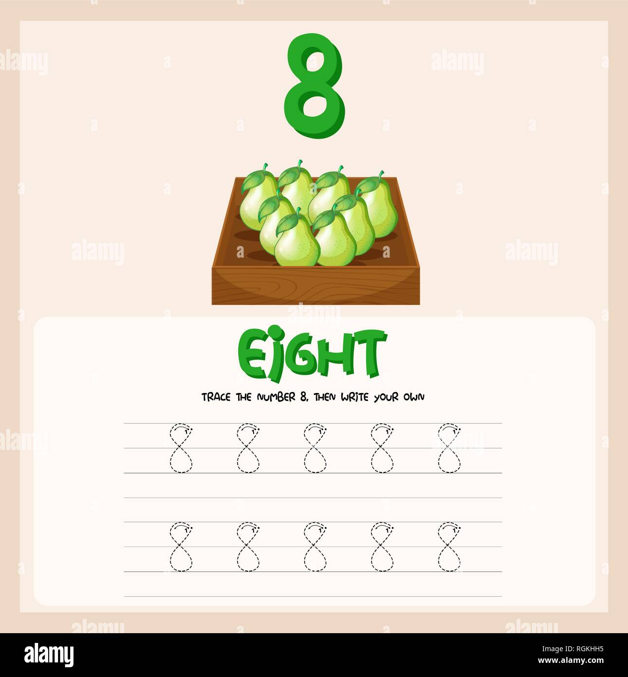 Number eight tracing worksheets illustration Stock Vector Image & Art ...