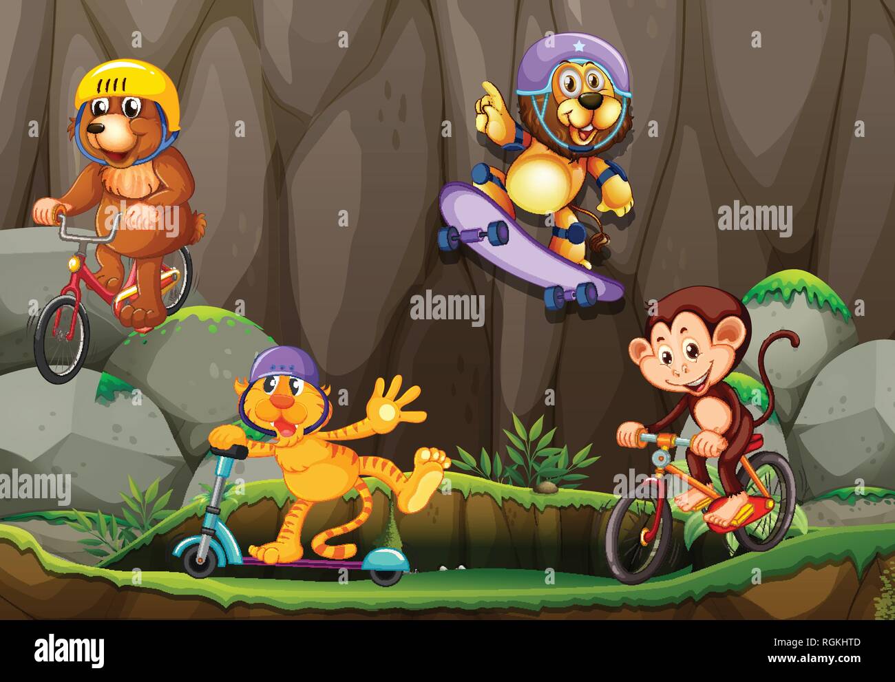 Wild animals playing extreme outdoor sport illustration Stock Vector ...