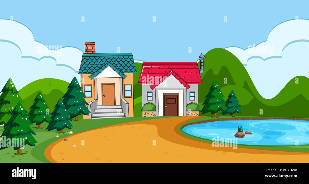A flat rural house landscape illustration Stock Vector Image & Art - Alamy