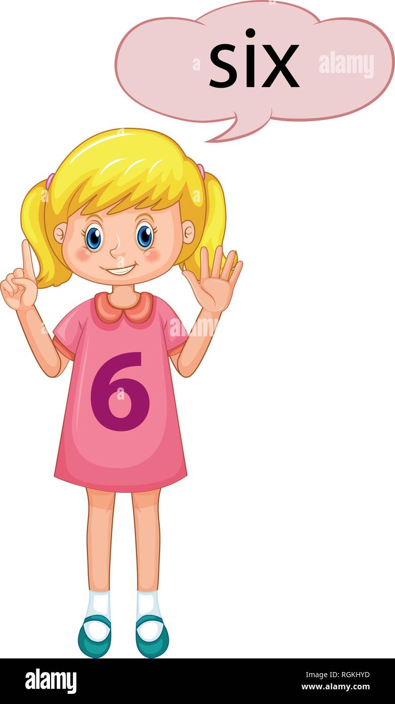 Girl with number six hand gesture illustration Stock Vector Image & Art ...