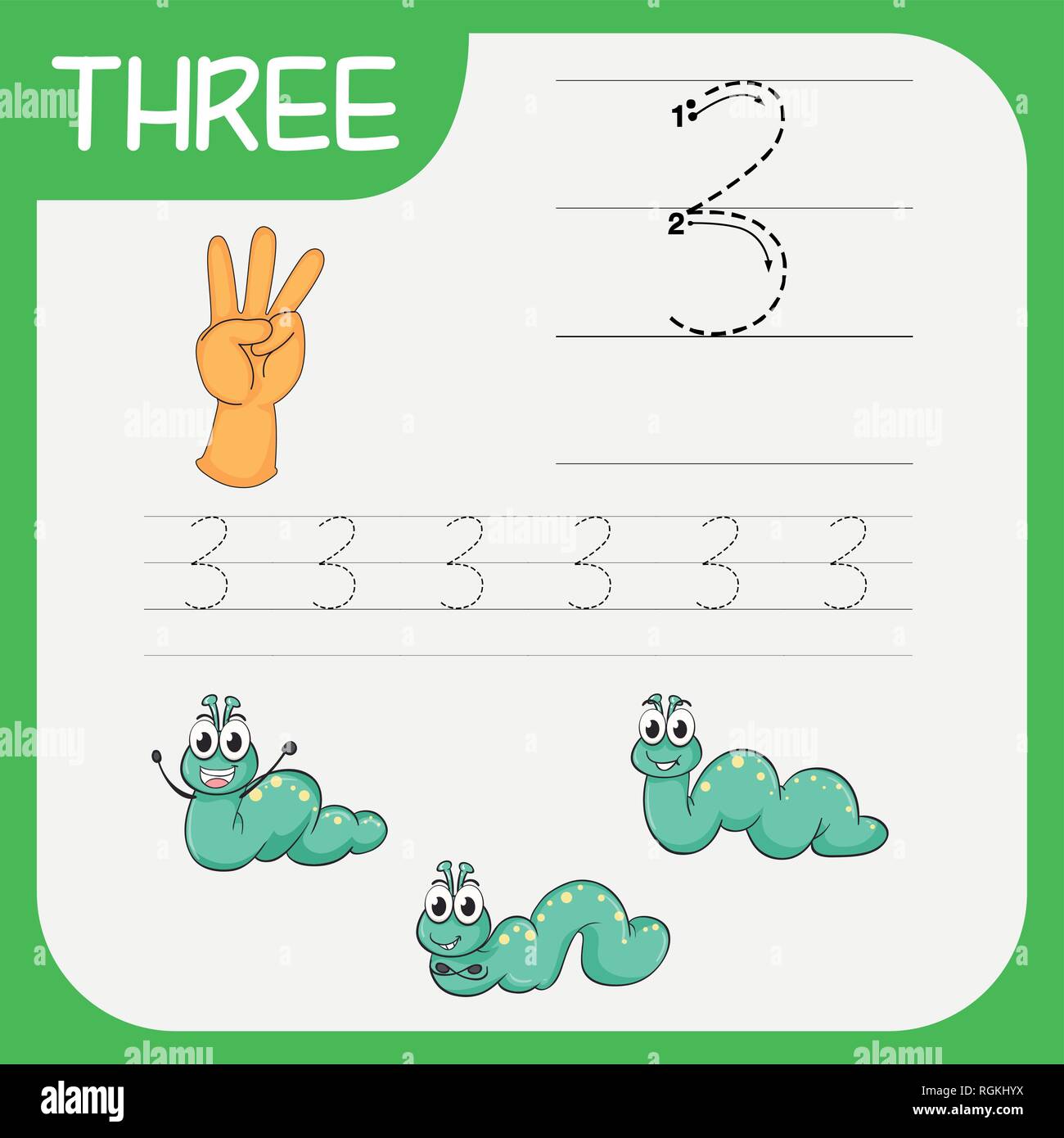 Number three tracing worksheets illustration Stock Vector Image & Art ...