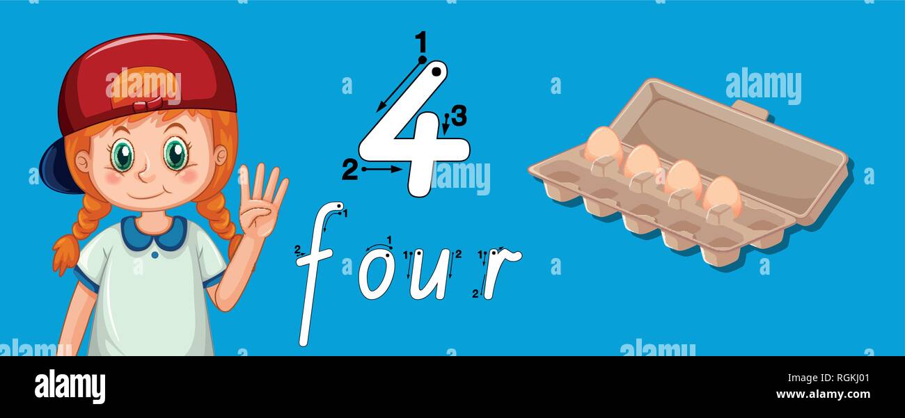 Number four writing tracing illustration Stock Vector Image & Art - Alamy
