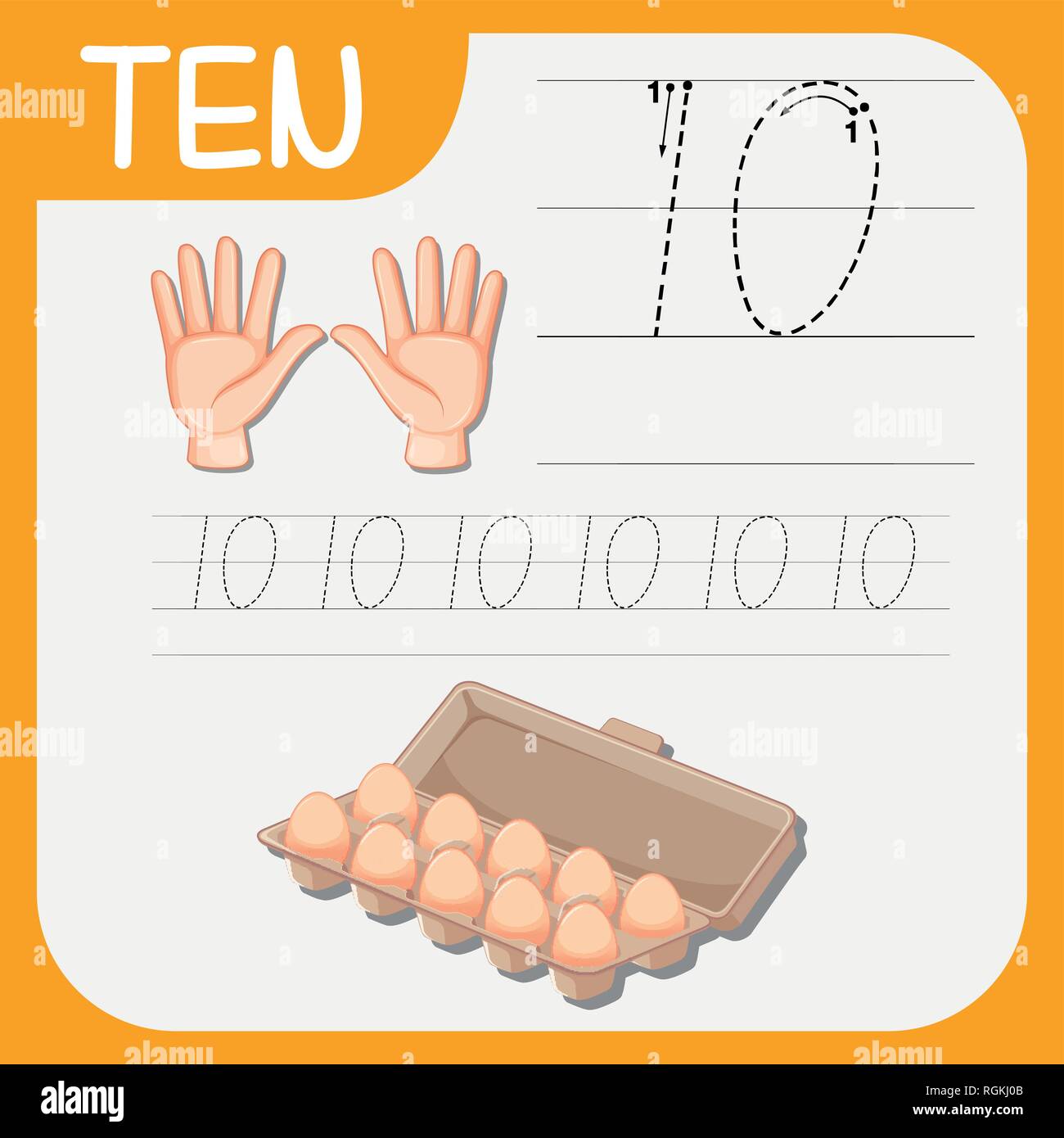 Number ten tracing worksheets illustration Stock Vector Image & Art - Alamy
