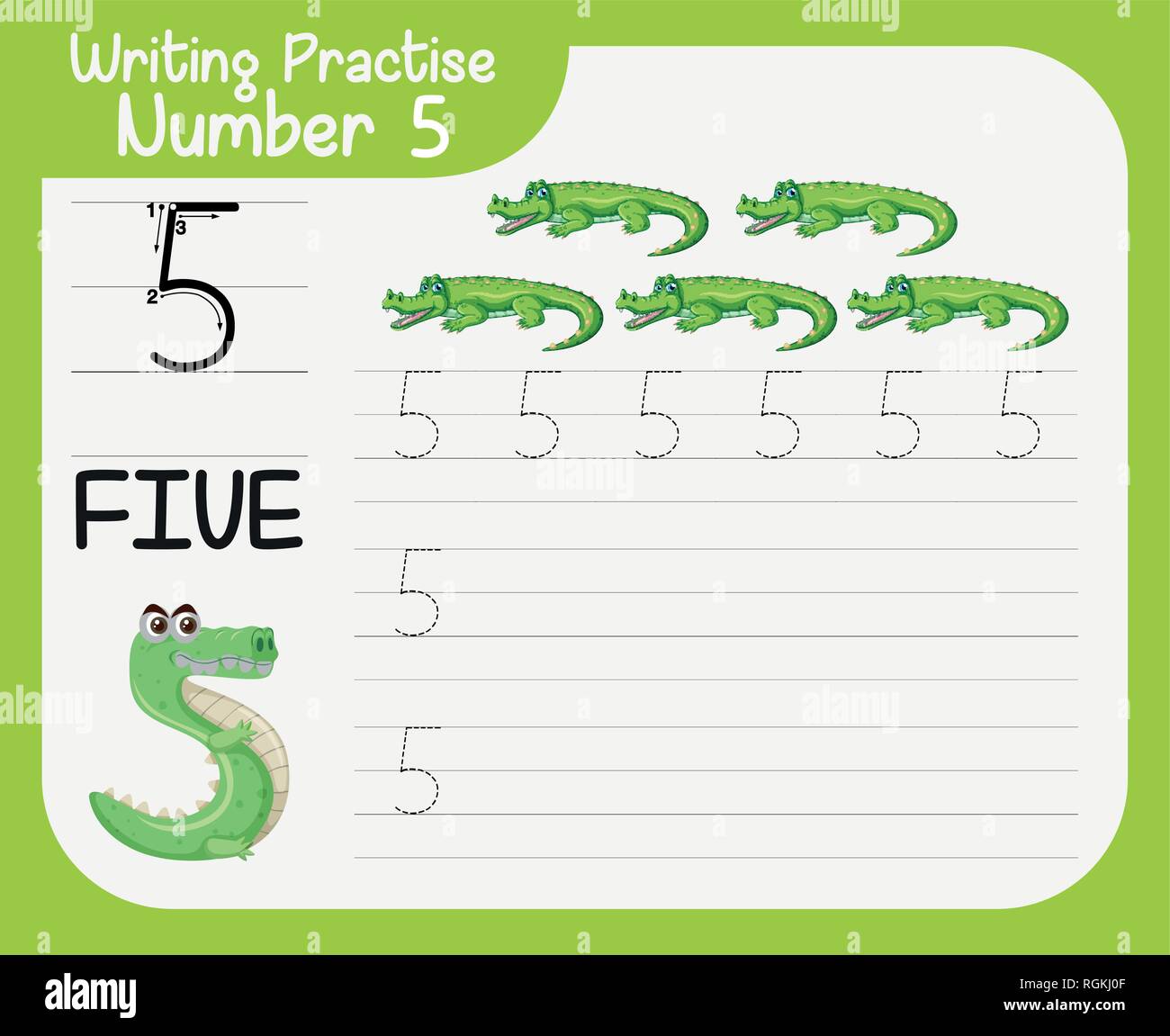 Number five tracing worksheets illustration Stock Vector Image & Art ...