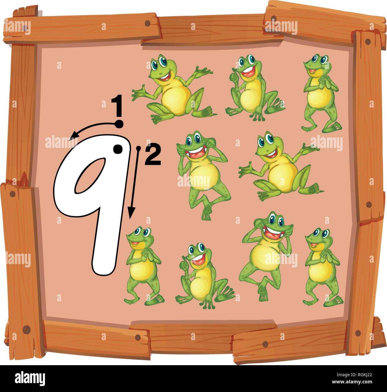 Nine frog on wooden banner illustration Stock Vector Image & Art - Alamy