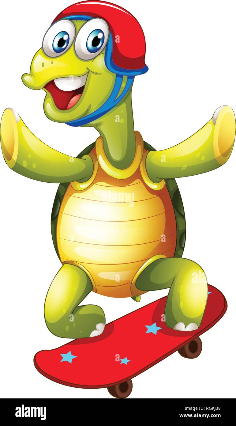 Turtle skateboarding on white background illustration Stock Vector ...