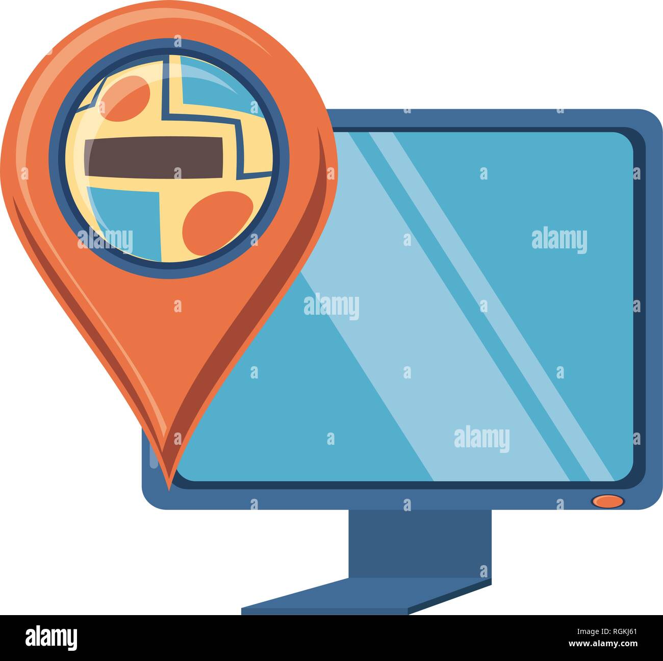 monitor computer with pin pointer location vector illustration design ...